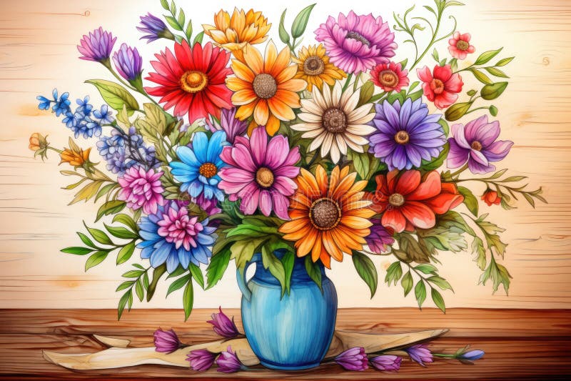 Bouquet of Different Bright Colored Flowers in a Vase on a Table in a ...