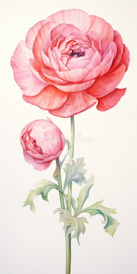 Bouquet Different Flowers Ranunculus Using Watercolor Technique ...