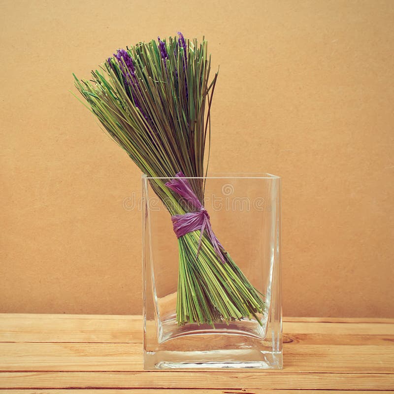Bouquet of Dried Lavender Flowers in a Glass Vase Stock Photo - Image ...