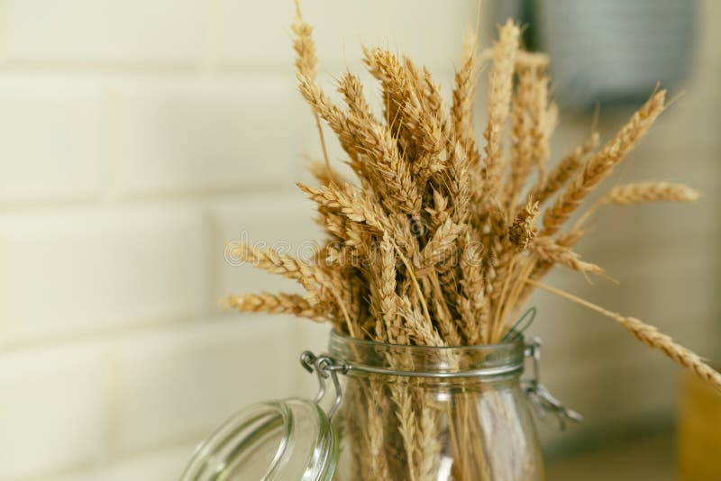 Bouquet of Dried Wheat. Dried Flowers in Room. Home Decor. Stock Photo ...