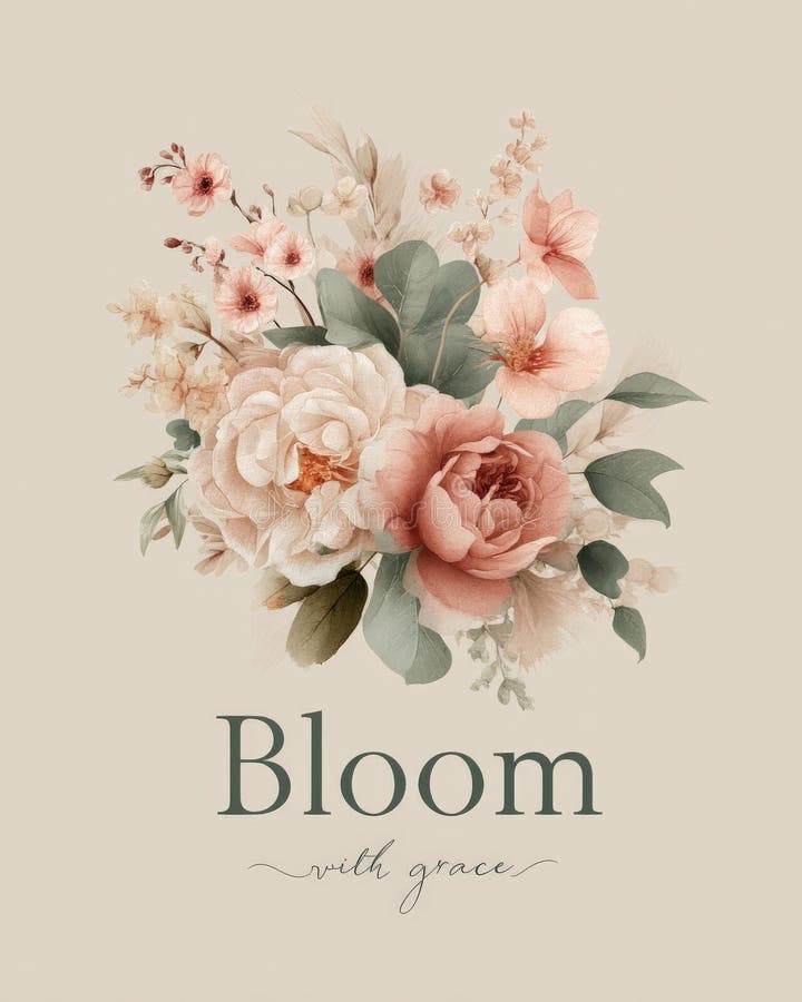 A Bouquet of Elegant Flowers with the Words Bloom with Grace in ...