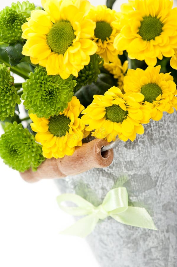 Bouquet of Flowers in Bucket Stock Image - Image of handle, isolated ...