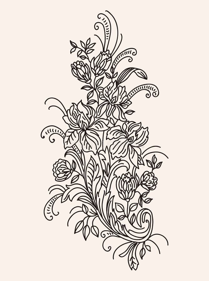 Bouquet of Flowers Drawn Monochrome Contour Stock Illustration ...