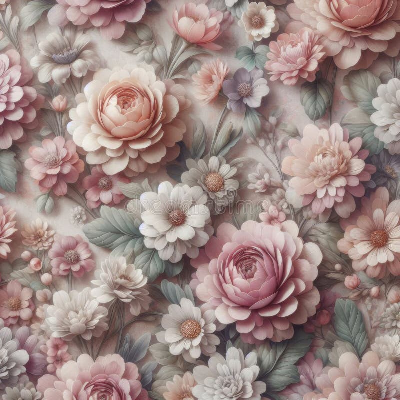 Bouquet of Flowers Drawn with Pastel Colors Stock Illustration ...