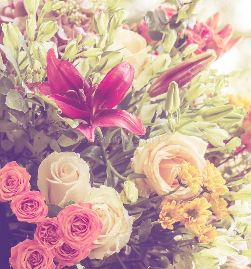 Bouquet of Flowers in Drops of Water Close Up, Floristic Composition ...
