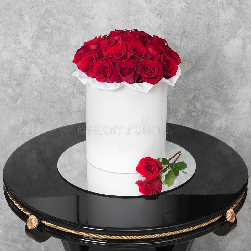 Bouquet of Flowers in a Hat Box on the Table Stock Image - Image of ...