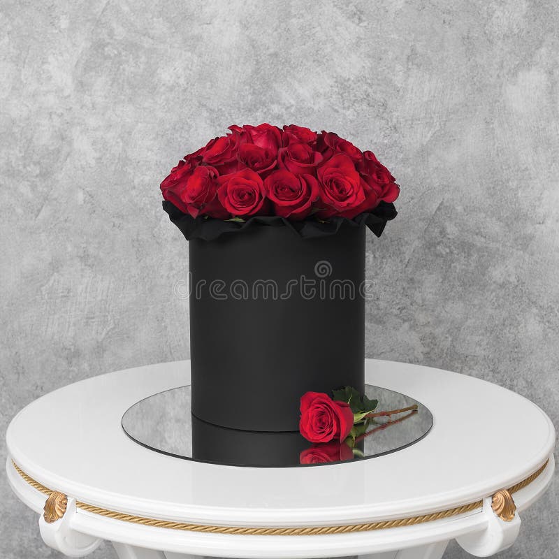 Bouquet of Flowers in a Hat Box on the Table Stock Photo - Image of ...