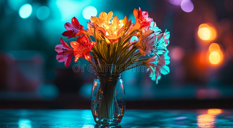 Bouquet of Flowers Illuminated by LED Bulbs,Generated by AI Stock ...