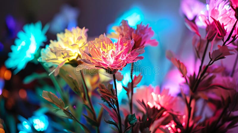 Bouquet of Flowers Illuminated by LED Bulbs,Generated by AI Stock ...