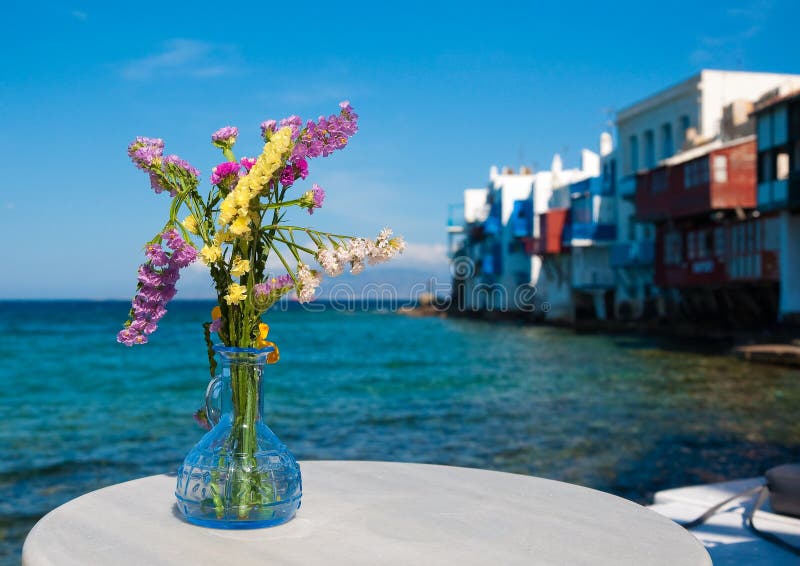 Bouquet of Flowers on a Little Venice Stock Image - Image of dinner ...