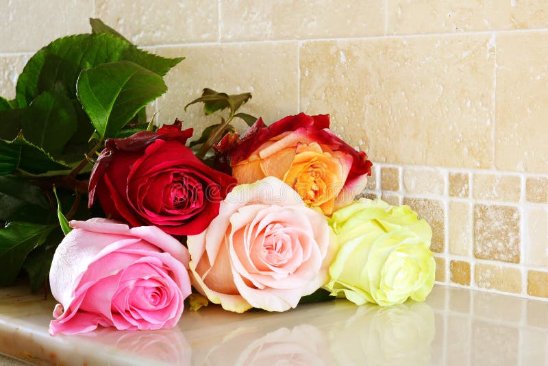 Bouquet of Flowers from Multi-colored Roses. Stock Photo - Image of ...