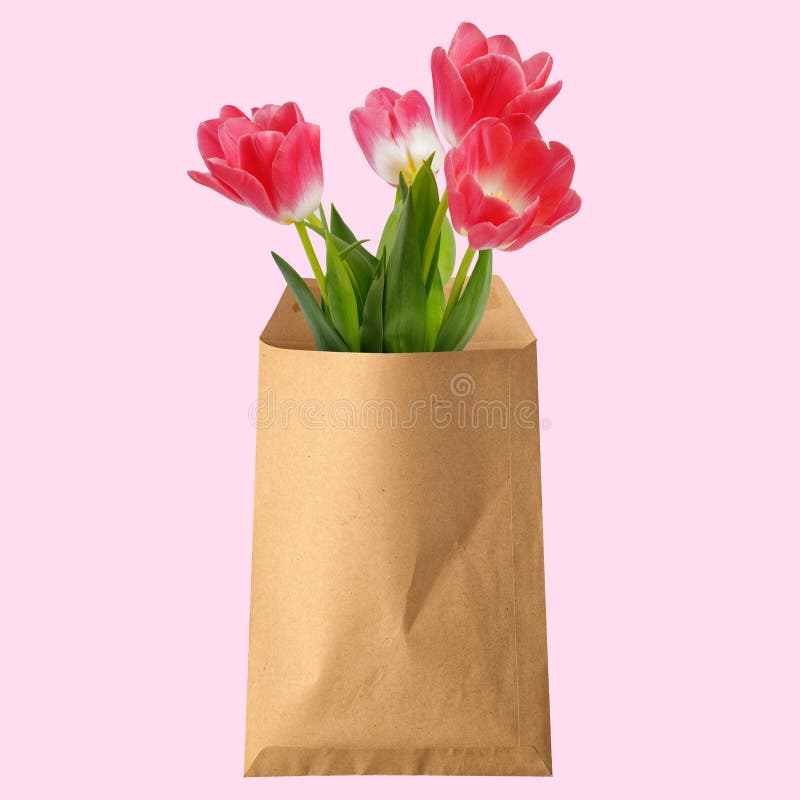 Bouquet of Flowers in a Paper Craft Bag Stock Photo - Image of floral ...