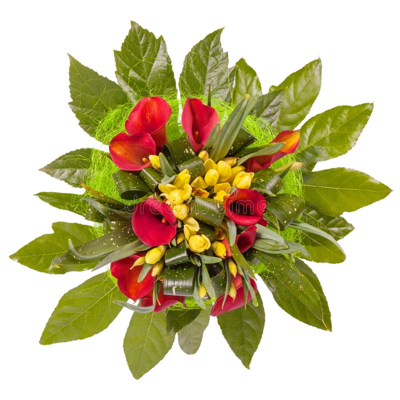 Bouquet of Flowers Top View Isolated on White Stock Image - Image of ...