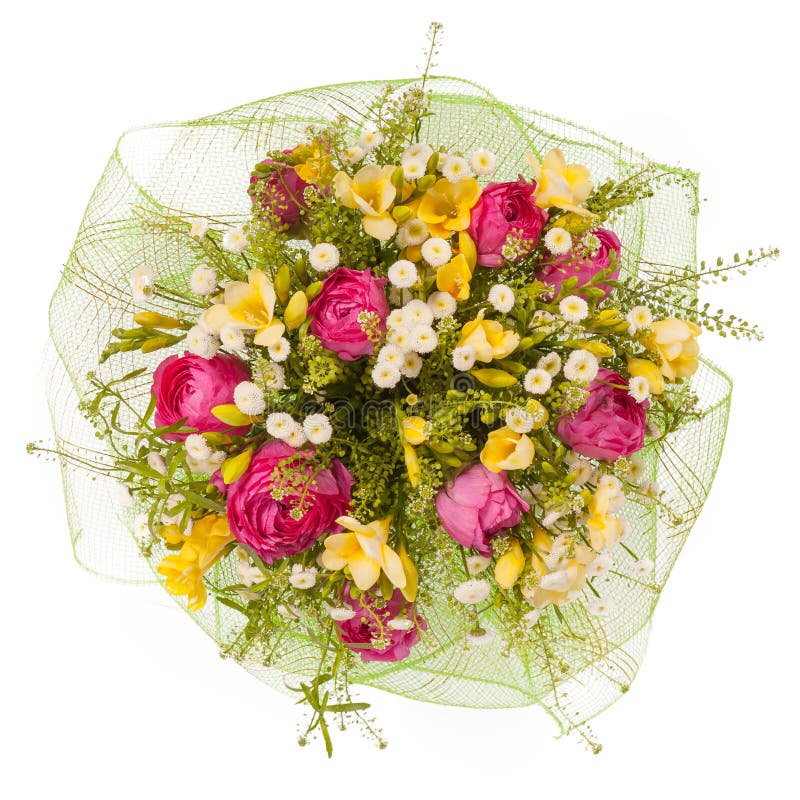 Bouquet of Flowers Top View on White Stock Photo - Image of closeup ...