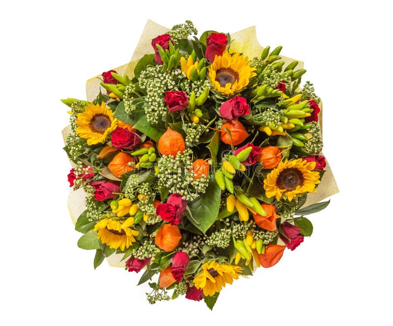 Bouquet of Flowers Top View Isolated on White Stock Photo - Image of ...