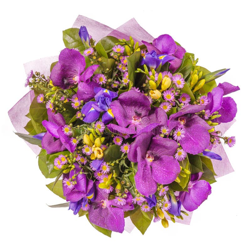 Bouquet of Flowers Top View Isolated on White Stock Image - Image of ...