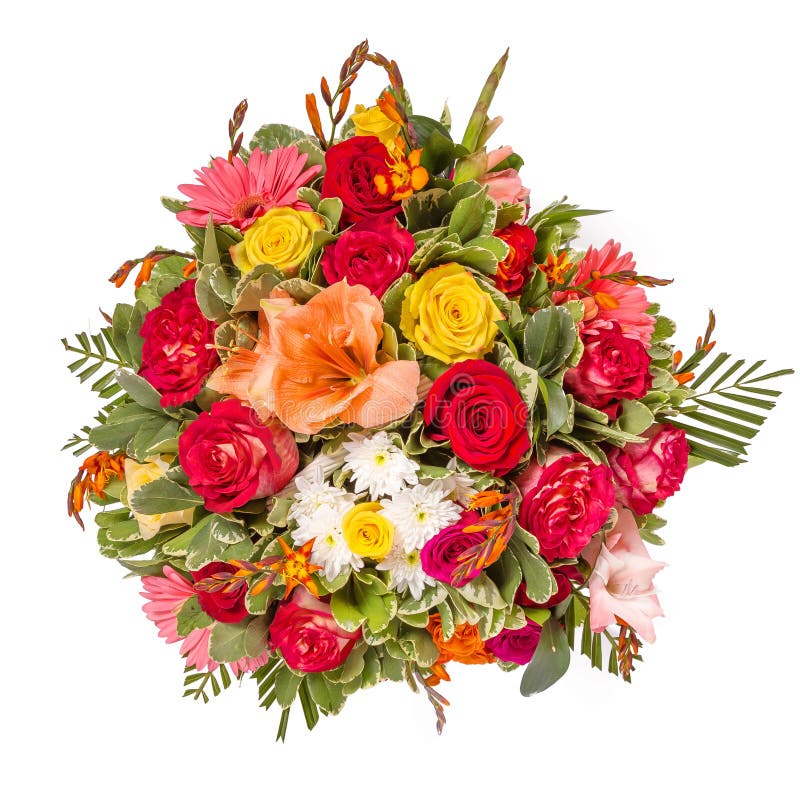 Bouquet of Flowers Top View on White Stock Photo - Image of multicolor ...