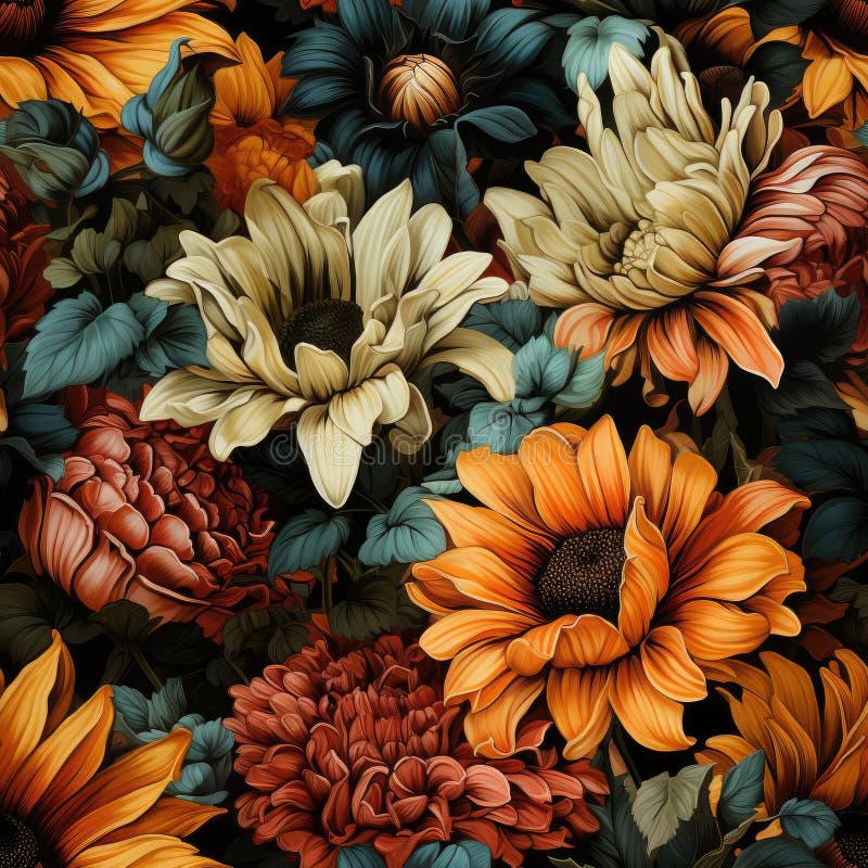 Bouquet of Flowers in Various Shades of Orange and Brown (tiled) Stock ...