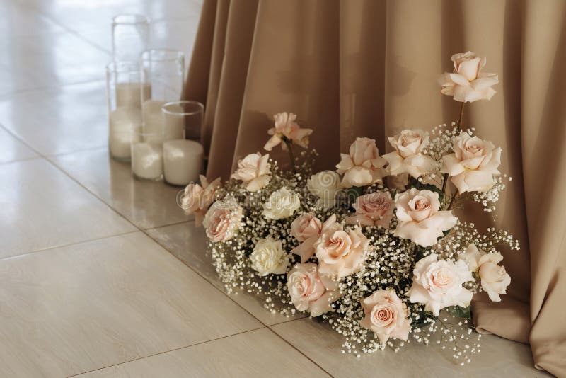 Bouquet of Fresh Roses on the Floor. Stock Image - Image of window ...