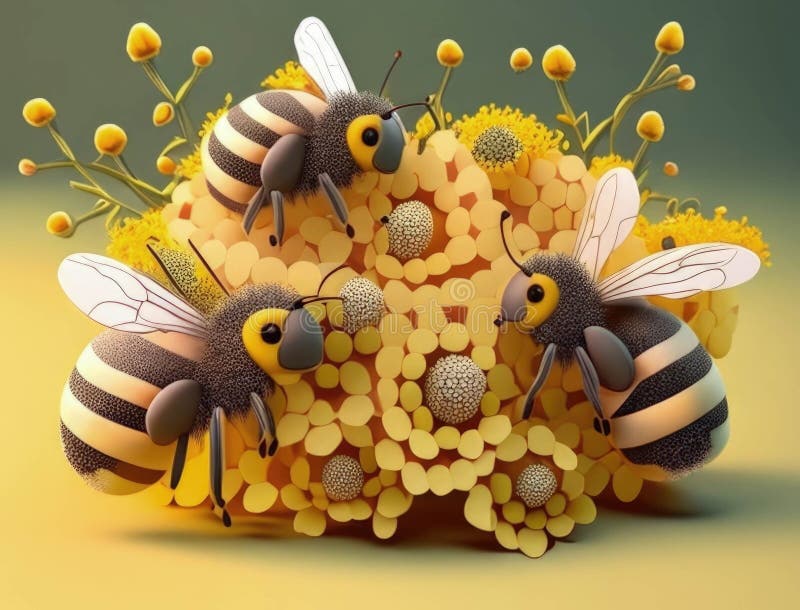 A Bouquet of Friendly Bees Gathering Nectar and Pollen for Their Hive ...
