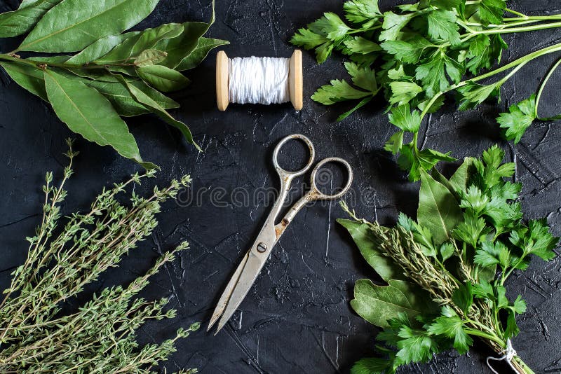 Bunch of Fresh Aromatic Herbs - Bouquet Garni Stock Photo - Image of ...
