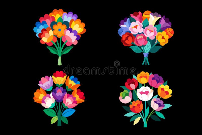 Bouquet of Large-multi-colored-flowers Vector Illustration Icons. Stock ...