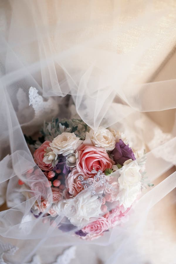Bouquet of Light Pink and White Roses, Decorated with Pink Hypericum ...