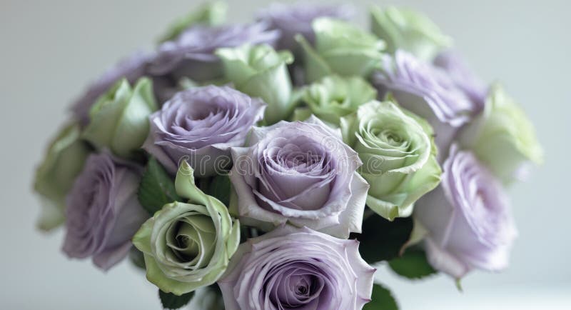 Bouquet of Lilac and Green Roses Close Up. Stock Image - Image of ...