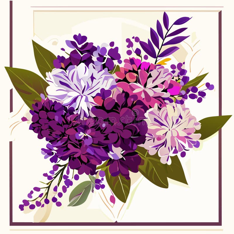 Bouquet of Lilacs in a Square Frame. Vector Illustration Stock Vector ...
