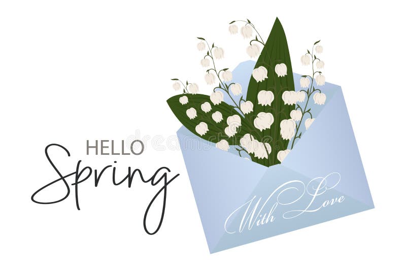 A Bouquet of Lilies of the Valley and an Envelope with the Text Hello ...