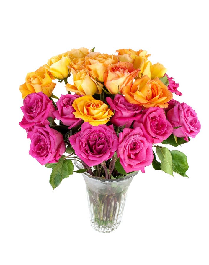 Bouquet of Blossoming Dark Red Roses in Vase Stock Photo - Image of ...