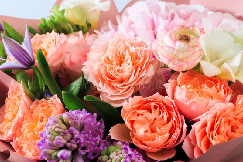 Bouquet of Mixed Spring Flowers Close-up View - Image Stock Photo ...