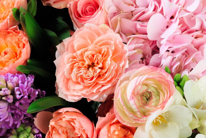 Bouquet of Mixed Spring Flowers Close-up View - Image Stock Photo ...