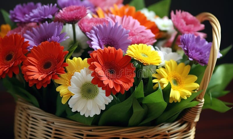 Bouquet in Multicolored Flowers, in the Style of Bold Colors Stock ...