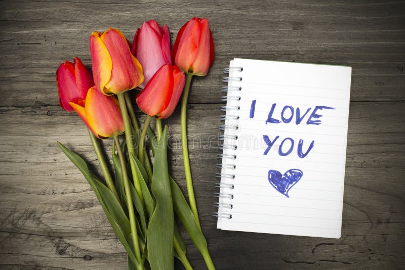 Bouquet and Notepad with Words `I Love You` Stock Image - Image of ...