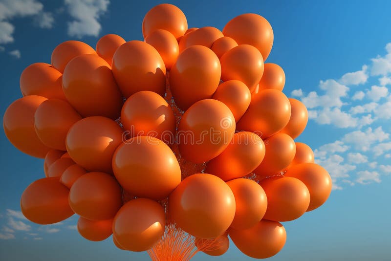 Bouquet of Orange Balloons on Background Sky with Clouds Stock ...