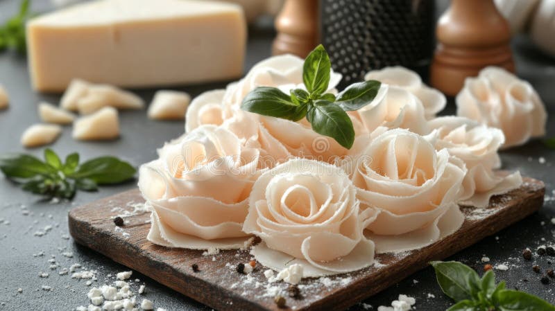 A Bouquet of Parmesan Cheese Roses on a Wooden Board Stock Image ...