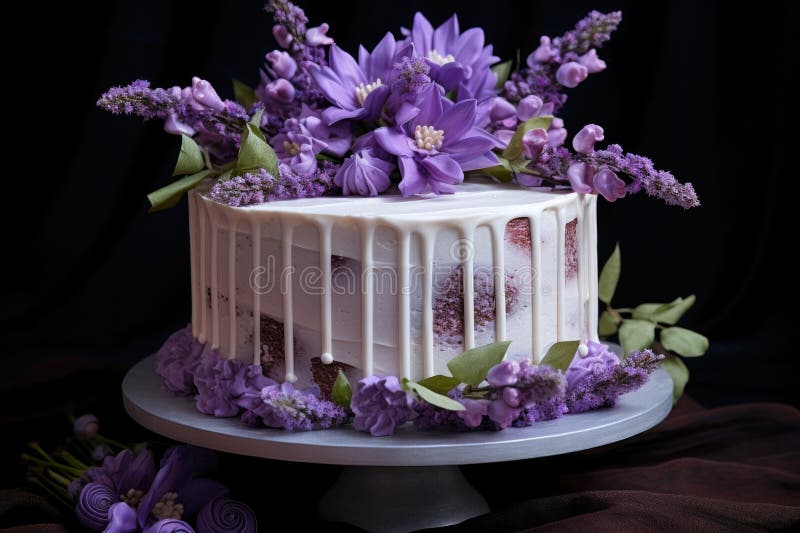 Bouquet Pastries, White Cake with Purple Flowers Stock Illustration ... Bouquet Pastries, White Cake with Purple Flowers Stock Illustration ...