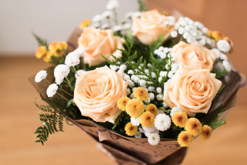 Bouquet of Peach Roses Beatiful Stock Image - Image of colored, flower ...