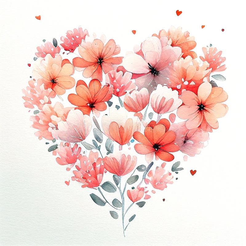 Bouquet of Pink Flowers in Heart Shape Stock Illustration ...