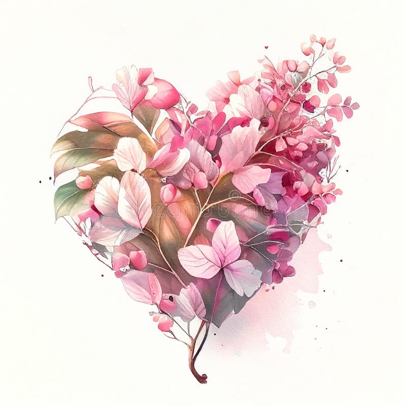 Bouquet of Pink Flowers in Heart Shape Stock Illustration ...