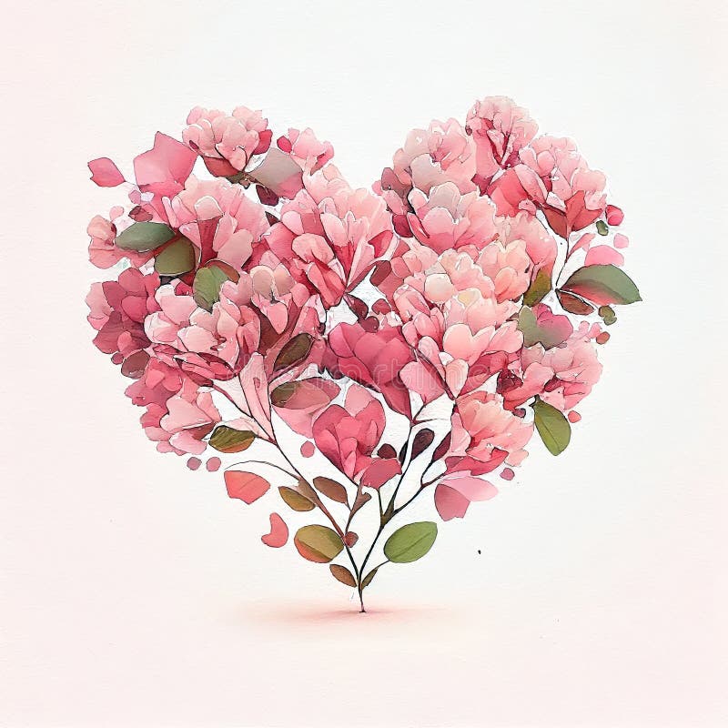 Bouquet of Pink Flowers in Heart Shape Stock Illustration ...
