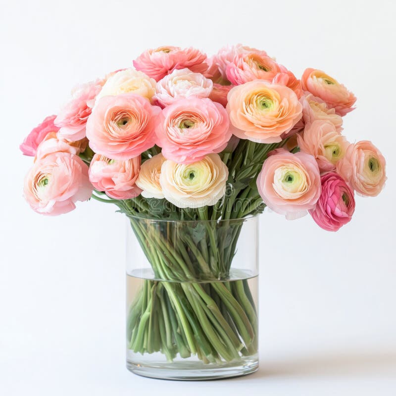Bouquet of Pink Ranunculus in a Glass Vase. Stock Illustration ...