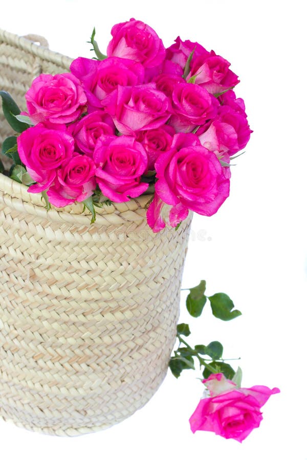 Basket of pink roses stock image. Image of closeup, gift - 27764315