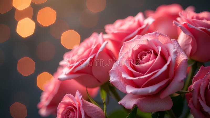 Bouquet of Pink Roses with Bokeh Stock Illustration - Illustration of ...