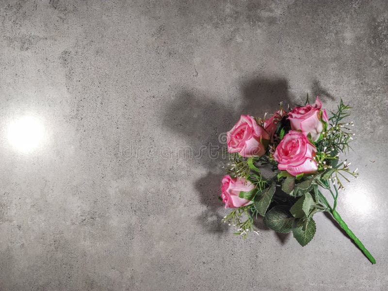 Bouquet of Pink Roses on Gray Background. Stock Image - Image of ...