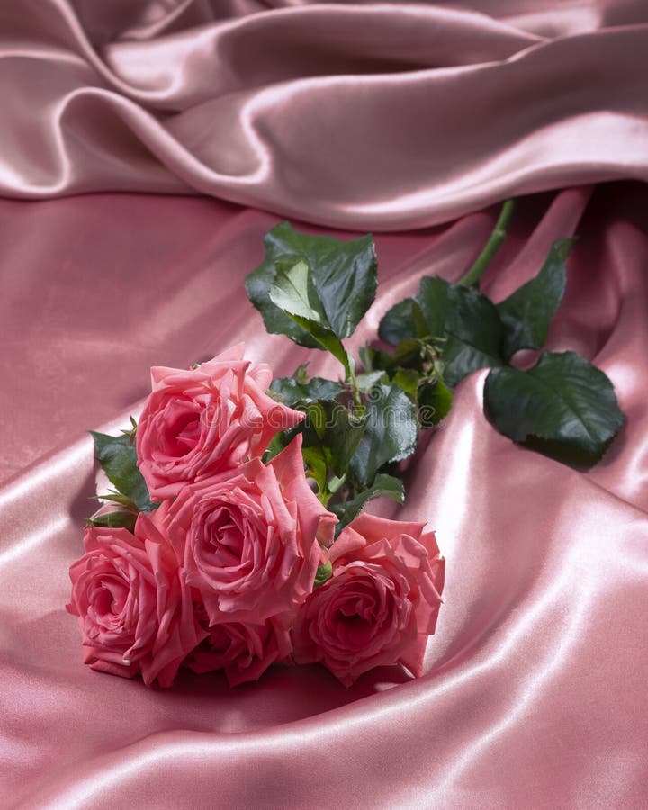 Bouquet of Pink Roses on Silk Fabric Stock Image - Image of surprise ...