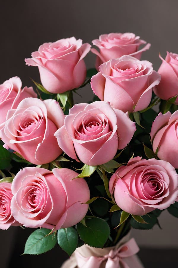 Bouquet of Pink Roses - Symbol of Love Stock Image - Image of gift ...