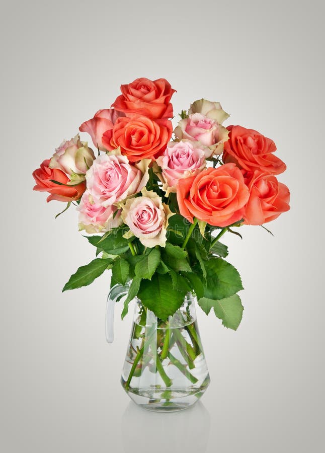 Bouquet of roses in vase stock image. Image of plant - 22197249