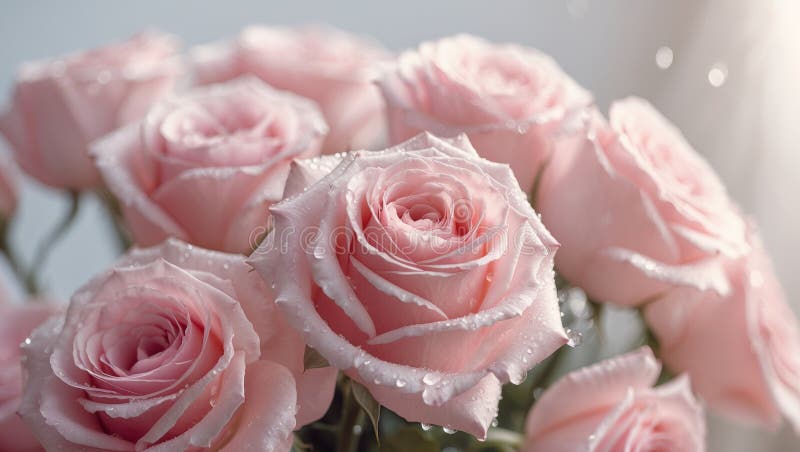 A Bouquet of Pink Roses with Water Droplets on Them Stock Photo - Image ...